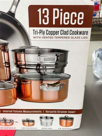 VIKING 13PC TRI-PLY COPPER CLAD COOKWARE SET IN BOX - Earl's Auction ...