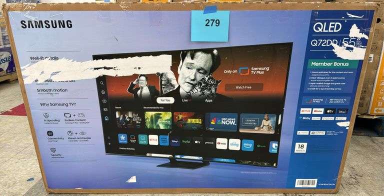 SAMSUNG 55" QLED 4K SMART TV (HAS DAMAGE TO BACK) - Earl's Auction Company