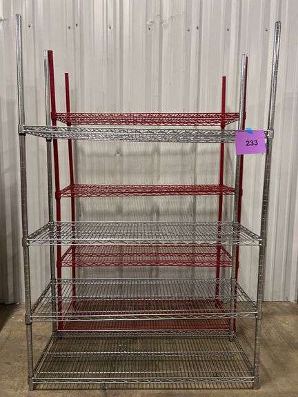 (2) SEVILLE CLASSICS 4 TIER SHELVING RACKS - SILVER & RED - Earl's ...