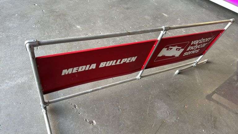 INDYCAR MEDIA BULLPEN DOUBLE SIDED METAL SIGN - Earl's Auction Company