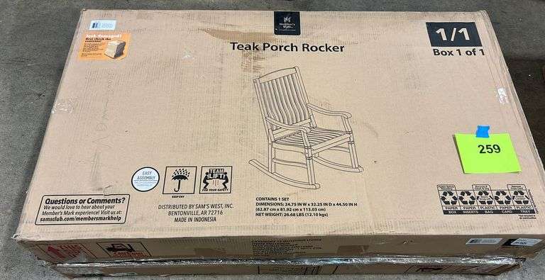 (2) TEAK PORCH ROCKERS IN BOXES - Earl's Auction Company