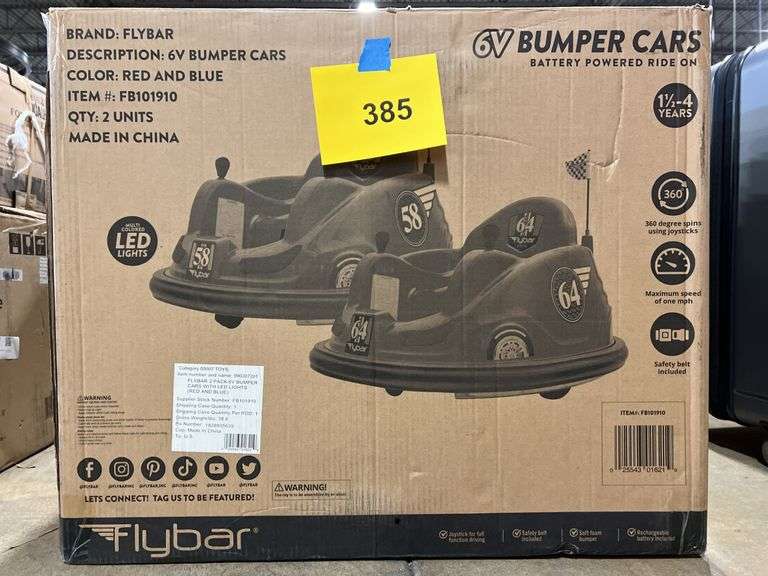 (2) FLYBAR 6V BUMPER CAR RIDE ONS IN BOX - RED & BLUE - Earl's Auction ...