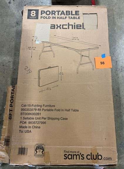 MAXCHIEF 8FT PORTABLE FOLD IN HALF TABLE IN BOX - Earl's Auction Company
