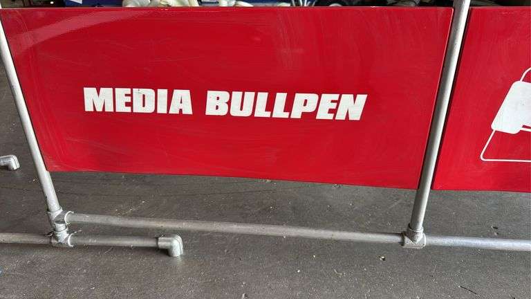 INDYCAR MEDIA BULLPEN DOUBLE SIDED METAL SIGN - Earl's Auction Company