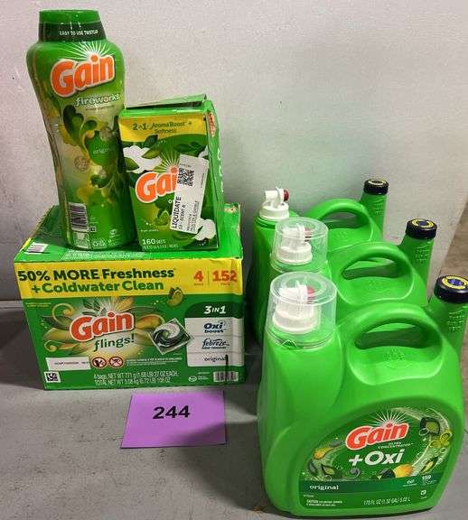 6PC GAIN LAUNDRY LOT - DETERGENT, FLINGS, SCENT BEADS & DRYER SHEETS - Earl's Auction Company
