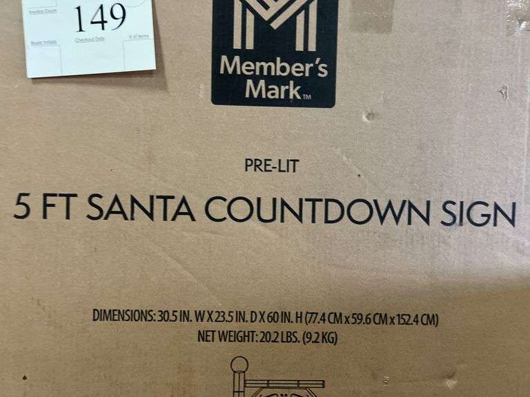 PRE LIT 5FT SANTA COUNTDOWN SIGN IN BOX - Earl's Auction Company