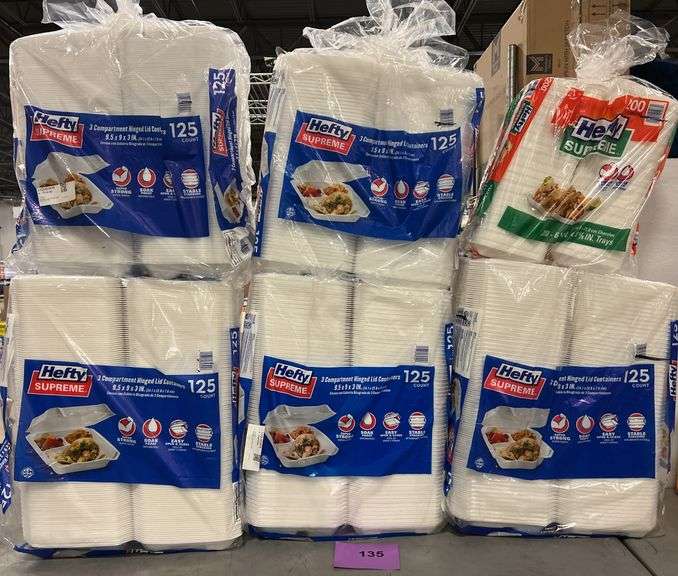 (6) PACKS OF HEFTY FOAM CONTAINERS/ TRAYS - Earl's Auction Company