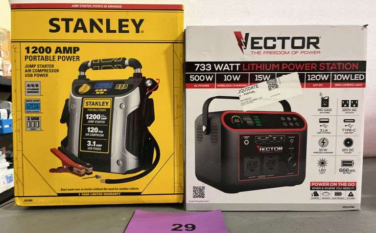 (2) PORTABLE POWER STATIONS IN BOXES - STANLEY & VECTOR - Earl's ...