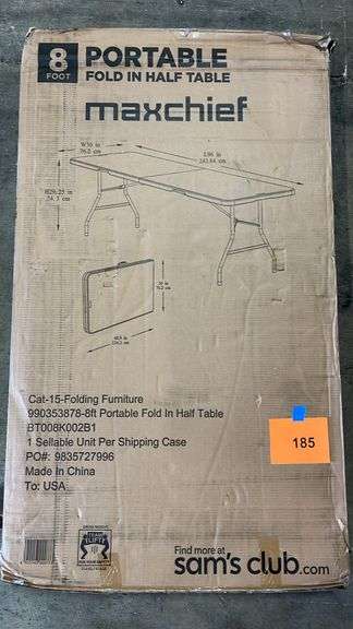 MAXCHIEF 8FT PORTABLE FOLD IN HALF TABLE IN BOX - Earl's Auction Company