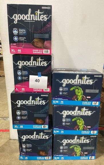 (7) BOXES OF GOODNITES KIDS NIGHT UNDERWEAR - SIZES S/M, L & XL - Earl ...