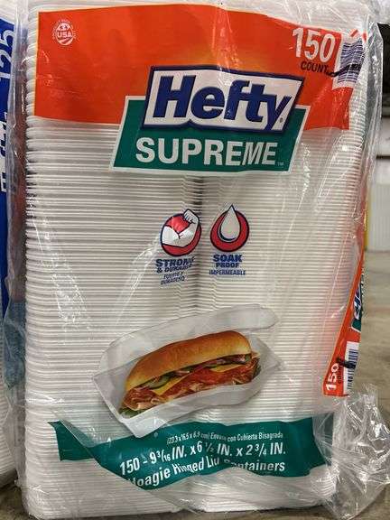 (5) PACKS OF HEFTY FOAM HINGED LID CONTAINERS - Earl's Auction Company