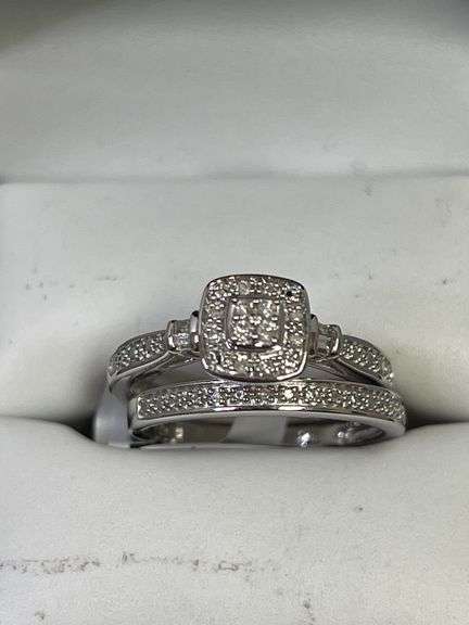 FOREVER BRIDE 2PC STERLING SILVER 1/10CT DIAMOND BRIDAL RING SET - SIZE ...