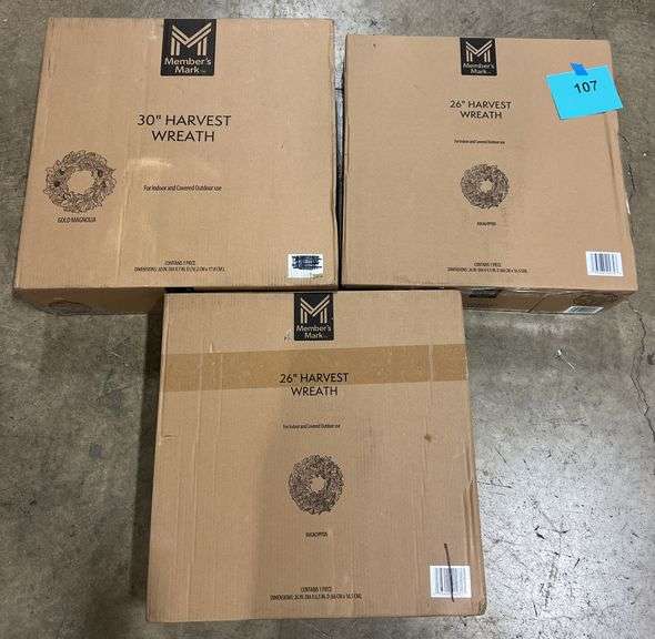 (3) HARVEST WREATHS IN BOXES - GOLD MAGNOLIA & EUCALYPTUS - Earl's ...