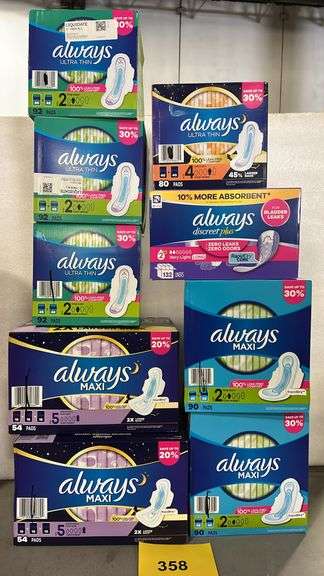 (9) BOXES OF ALWAYS PADS - Earl's Auction Company