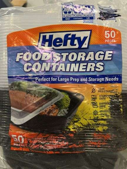 (8) PACKS OF HEFTY FOOD STORAGE CONTAINERS - Earl's Auction Company