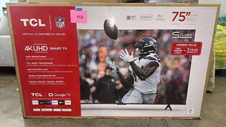 TCL 75" 4K SMART TV IN BOX - Earl's Auction Company