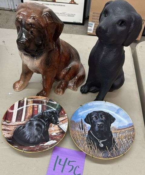 4PC DOG DECOR LOT - STATUES & PLATES - Earl's Auction Company