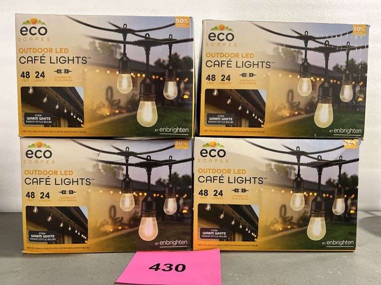 (4) BOXES OF ECOSCAPES OUTDOOR LED CAFE LIGHTS - Earl's Auction Company