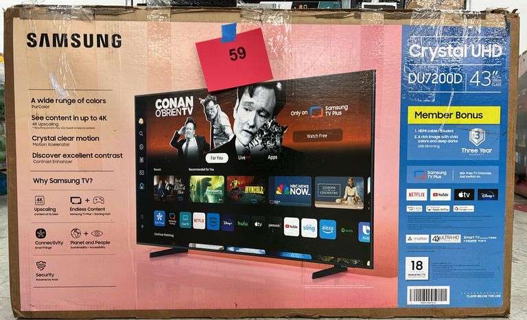 SAMSUNG 43" DU7200D CRYSTAL UHD 4K SMART TV IN BOX - Earl's Auction Company