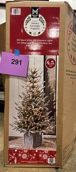 PRE LIT 4.5FT SNOWY GEORGIA TOPIARY IN BOX - Earl's Auction Company