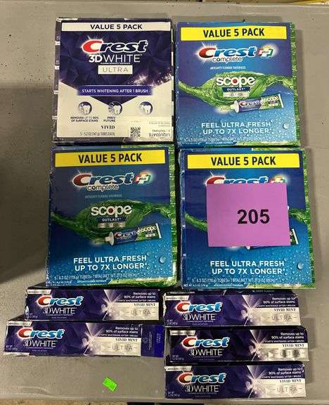 (4) PACKS OF CREST TOOTHPASTE & (5) BOXES - Earl's Auction Company