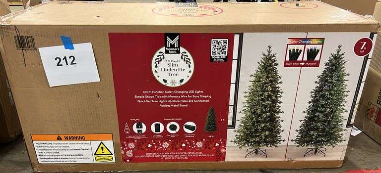 7FT PRE LIT SLIM LINDEN FIR TREE IN BOX - Earl's Auction Company