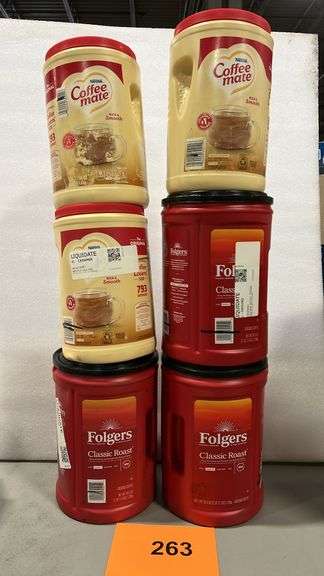 6PC COFFEE LOT - FOLGERS & COFFEE MATE CREAMER - Earl's Auction Company