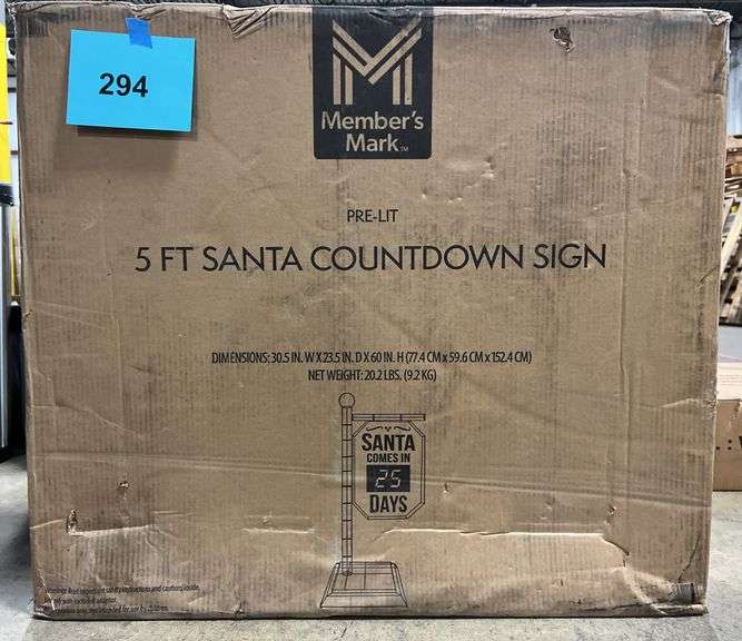 PRE LIT 5FT SANTA COUNTDOWN SIGN IN BOX - Earl's Auction Company