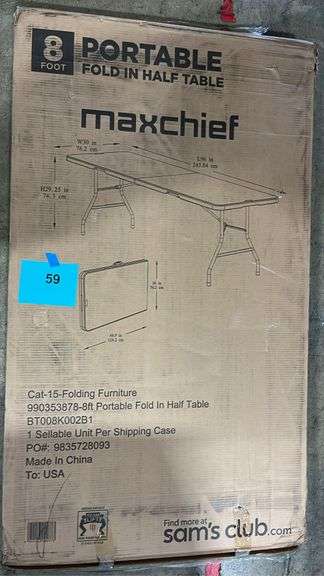 MAXCHIEF 8FT PORTABLE FOLD IN HALF TABLE IN BOX - Earl's Auction Company