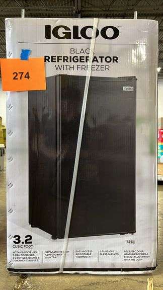 IGLOO 3.2CU FT REFRIGERATOR IN BOX - BLACK - Earl's Auction Company
