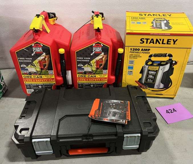 4PC TOOL LOT - SURE CANS, TACTIX & STANLEY POWER STATION - Earl's Auction Company