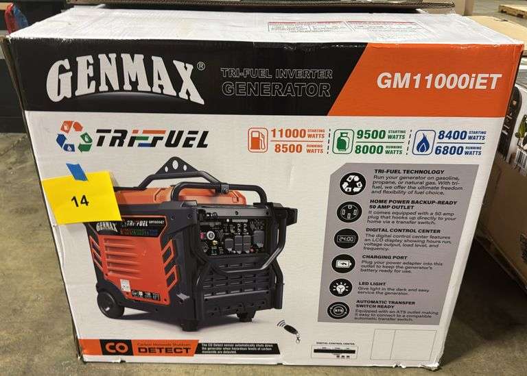 GENMAX TRI FUEL INVERTER GENERATOR IN BOX - Earl's Auction Company