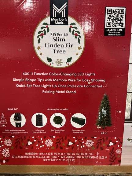 7FT PRE LIT SLIM LINDEN FIR TREE IN BOX - Earl's Auction Company