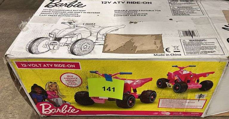 KIDS BARBIE 12V ATV RIDE ON IN BOX - Earl's Auction Company