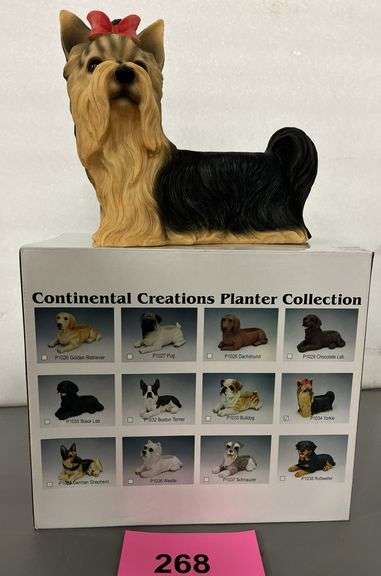CONTINENTAL CREATIONS YORKIE PLANTER W/ BOX - Earl's Auction Company
