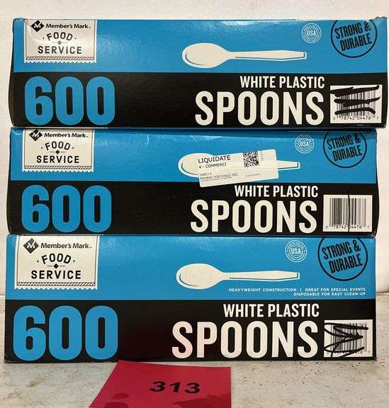 (3) BOXES OF WHITE PLASTIC SPOONS - Earl's Auction Company