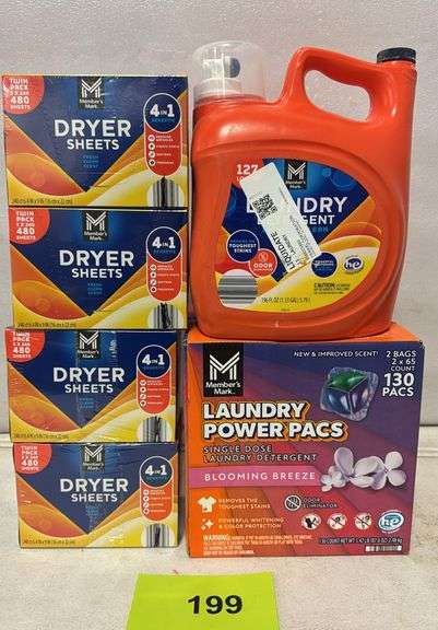 4PC LAUNDRY LOT - DETERGENT, PACS, DRYER SHEETS - Earl's Auction Company