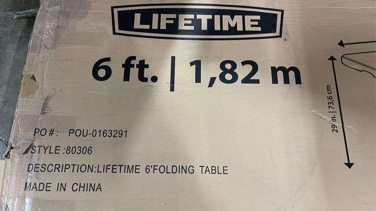 LIFETIME 6FT FOLDING TABLE IN BOX - Earl's Auction Company