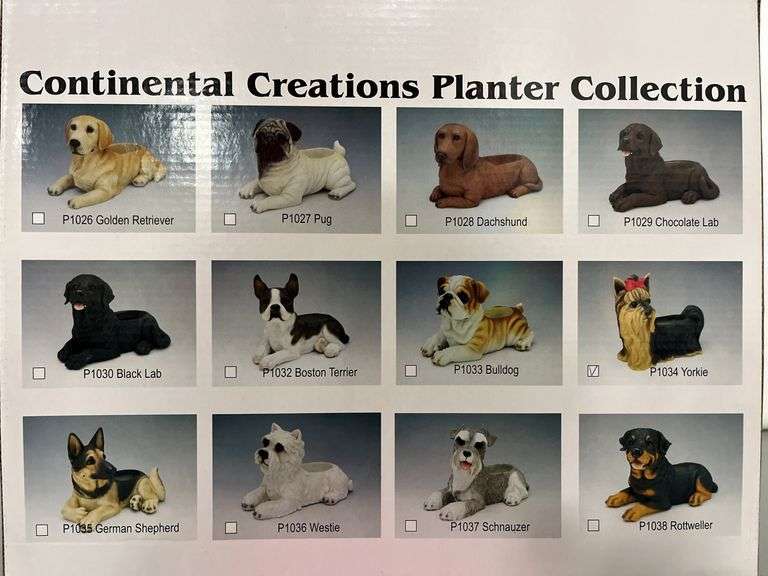 CONTINENTAL CREATIONS YORKIE PLANTER W/ BOX - Earl's Auction Company