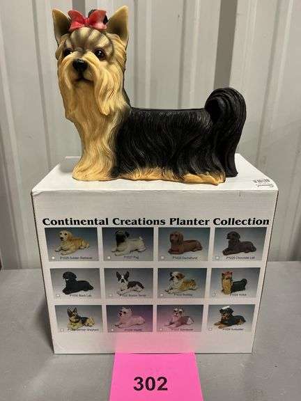 CONTINENTAL CREATIONS YORKIE PLANTER W/ BOX - Earl's Auction Company