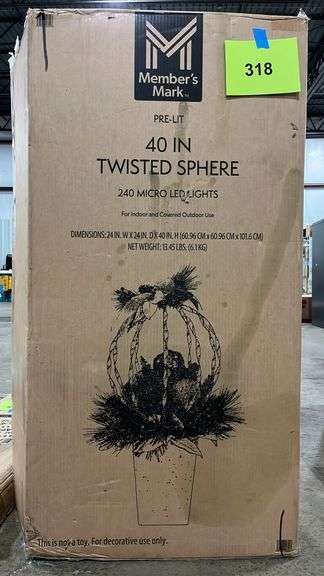 PRE LIT 40" TWISTED SPHERE IN BOX - Earl's Auction Company
