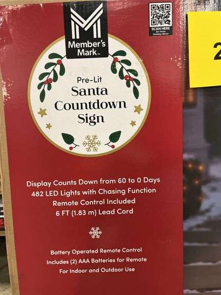 5FT PRE LIT SANTA COUNTDOWN SIGN IN BOX - Earl's Auction Company