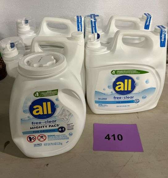5PC ALL DETERGENT LOT - LIQUID & MIGHTY PACS - Earl's Auction Company