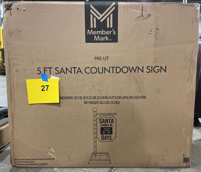 PRE LIT 5FT SANTA COUNTDOWN SIGN IN BOX - Earl's Auction Company