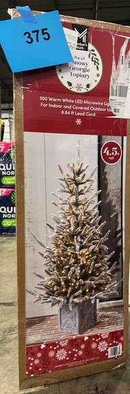 4.5FT PRE LIT SNOWY GEORGIA TOPIARY IN BOX - Earl's Auction Company