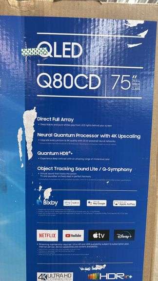 AS IS - SAMSUNG 75" QLED Q80CD 4K SMART TV IN BOX - Earl's Auction Company
