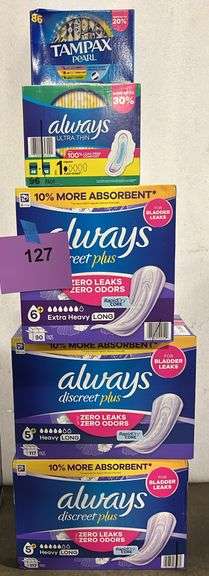 (5) BOXES OF PADS/ TAMPONS - ALWAYS & TAMPAX - Earl's Auction Company