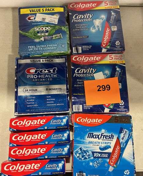 (5) PACKS OF TOOTHPASTE & (4) BOXES - CREST & COLGATE - Earl's Auction ...