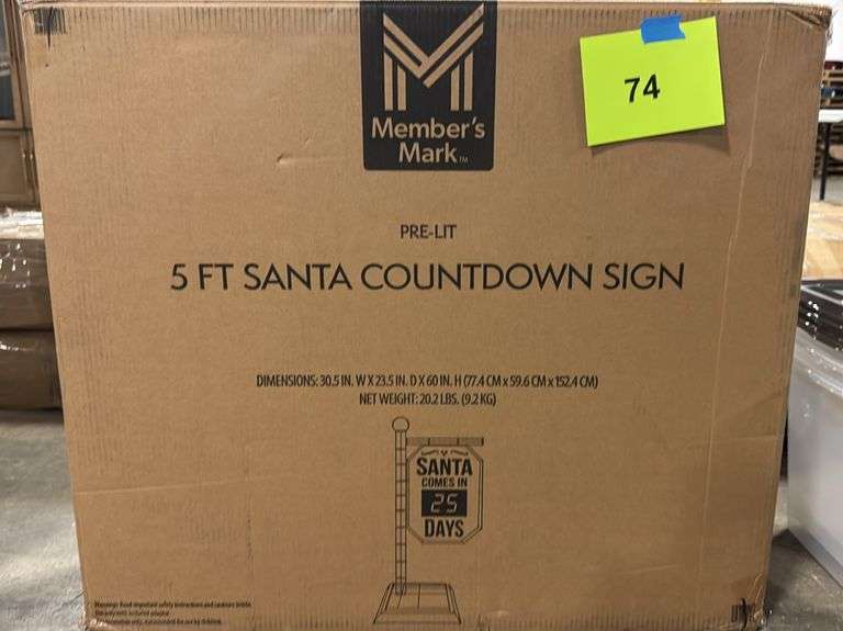 PRE-LIT 5FT SANTA COUNTDOWN SIGN IN BOX - Earl's Auction Company
