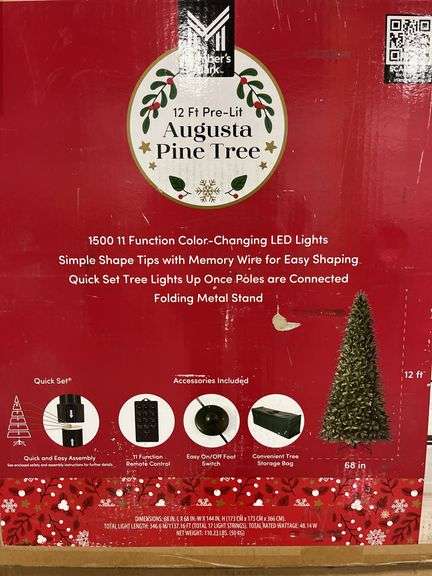 12FT PRE LIT AUGUSTA PINE TREE IN BOXES - Earl's Auction Company